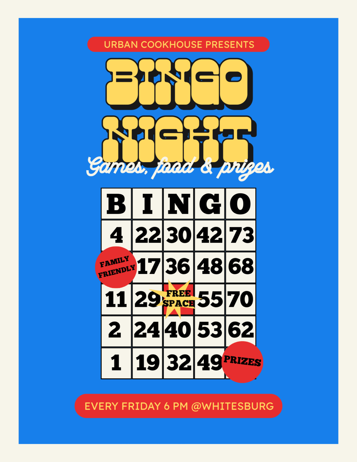 Urban Cookhouse Bingo Night - Hville Blast